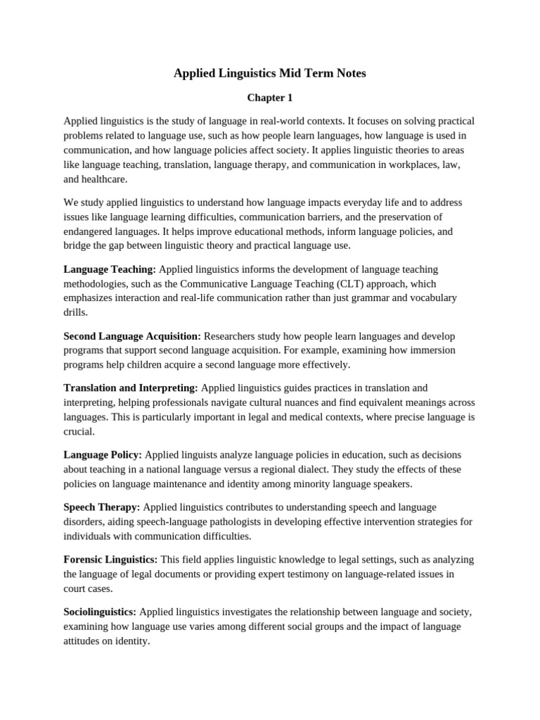 Applied Linguistics Mid Term Notes | PDF
