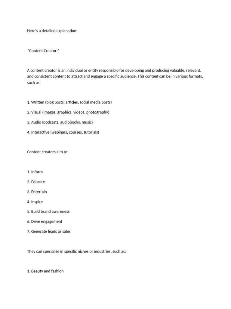 Content Creator | PDF | Career & Growth