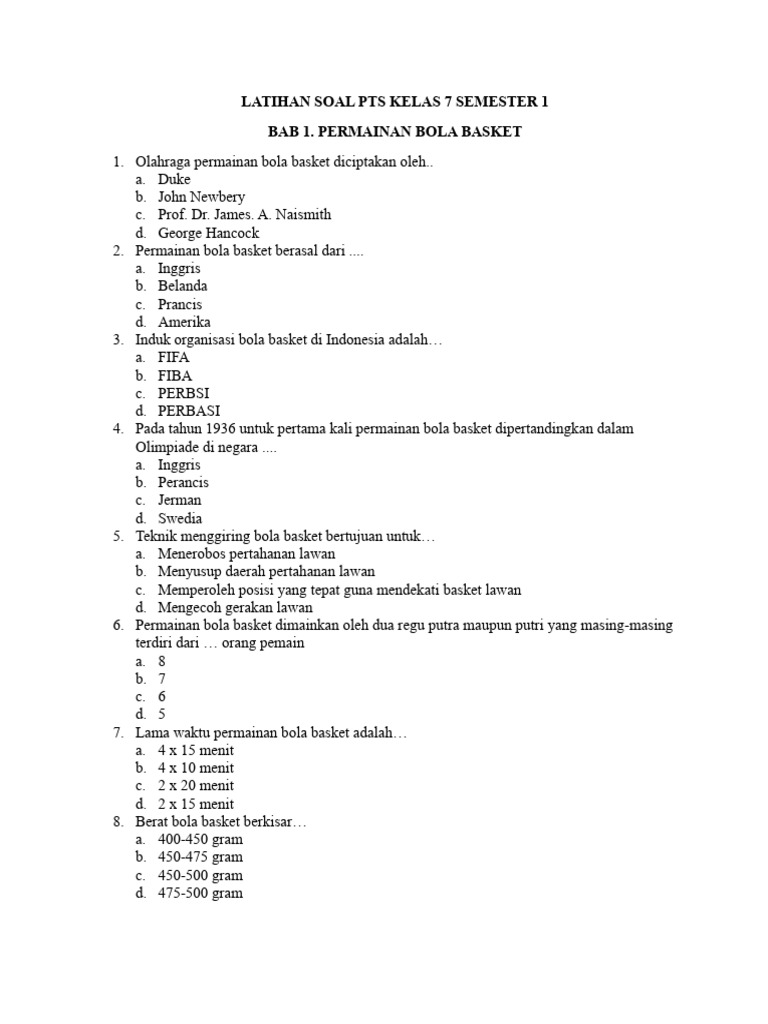 Bab 1 - Soal Pts Pjok Kls 7 | PDF