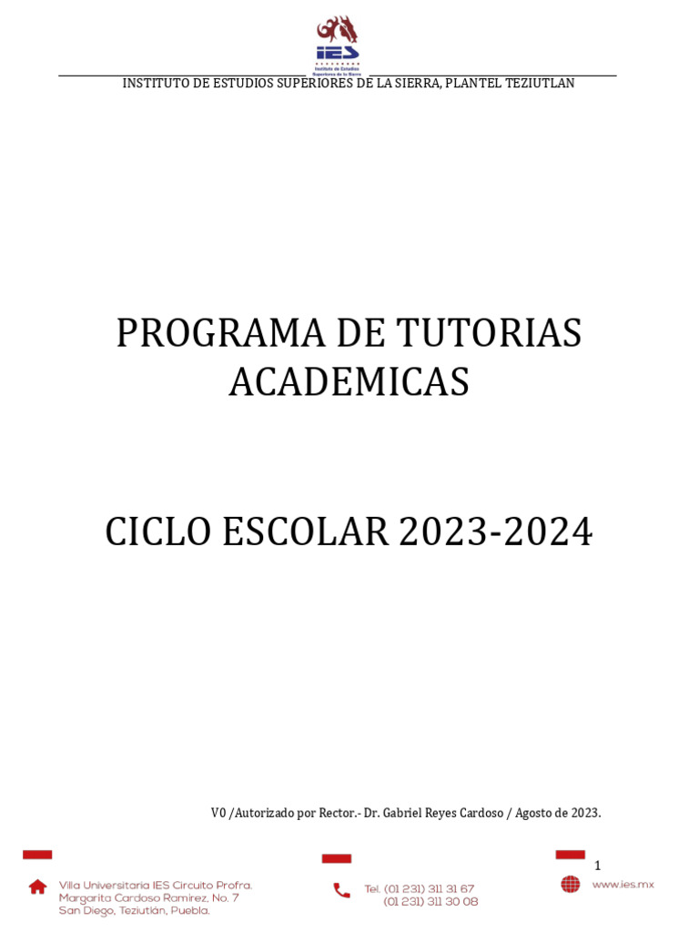 Programa de Tutorias - Ciclo Escolar 2023-2024. | PDF
