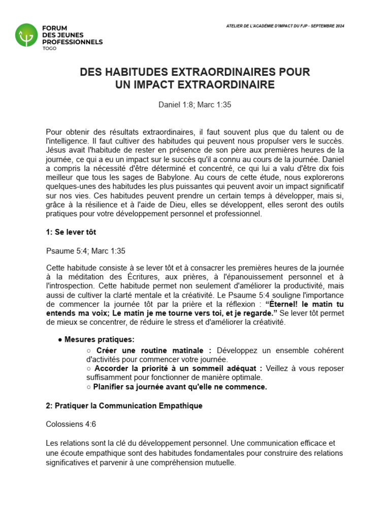 Atelier de L'académie D'impact Du FJP - Septembre 2024 | PDF