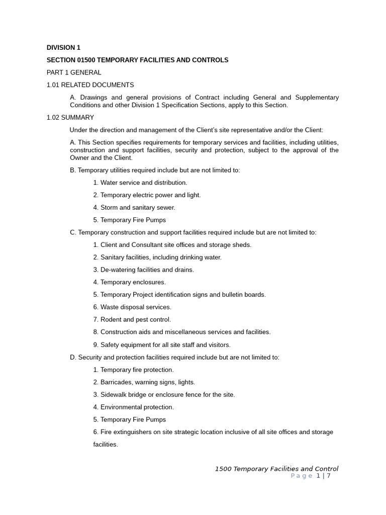 DIV 1. SECTION 01500 TEMPORARY FACILITIES AND CONTROL | PDF