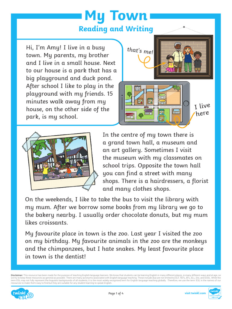 MY TOWN Esl-Beginner-Reading-And-Writing-Kids-A1-A2 - Ver - 2 | PDF