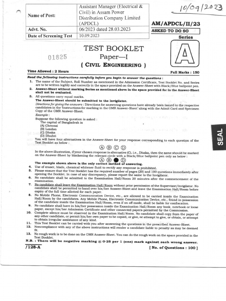 Asst Man Civil APDCL 06 2023 | PDF