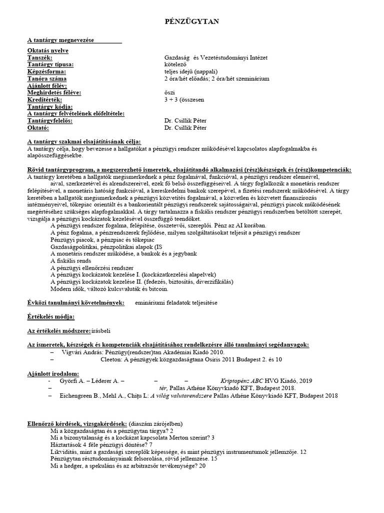 Pénzügytan | PDF