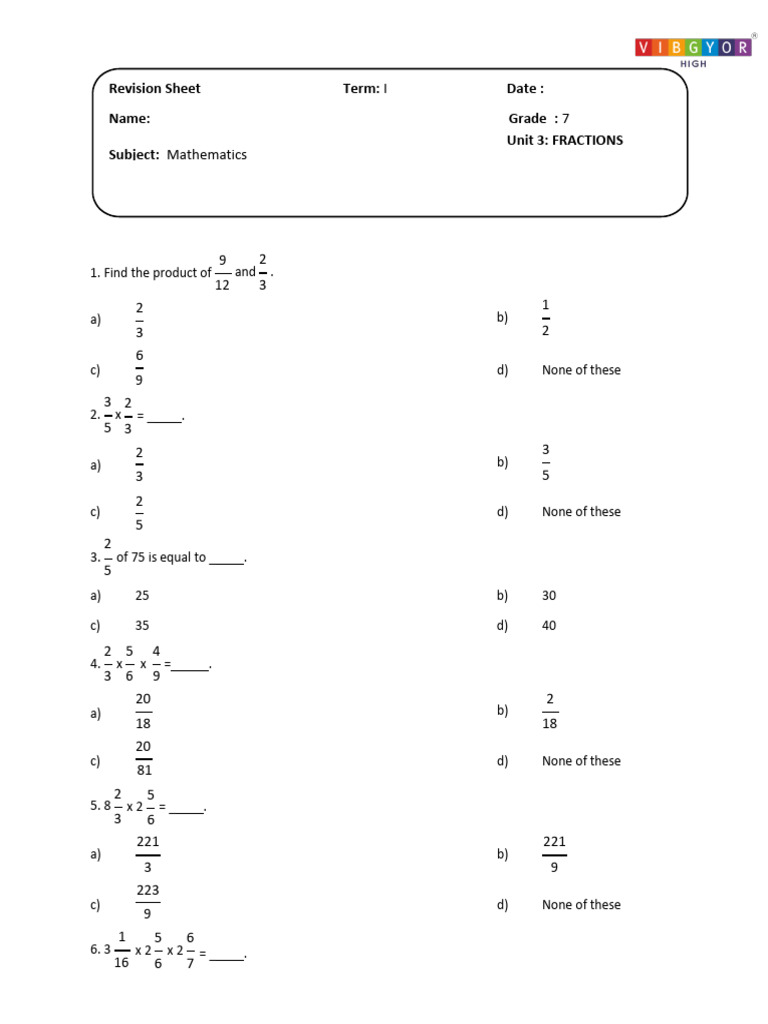 GR 7 - Math - Unit - 3 - Fractions | PDF