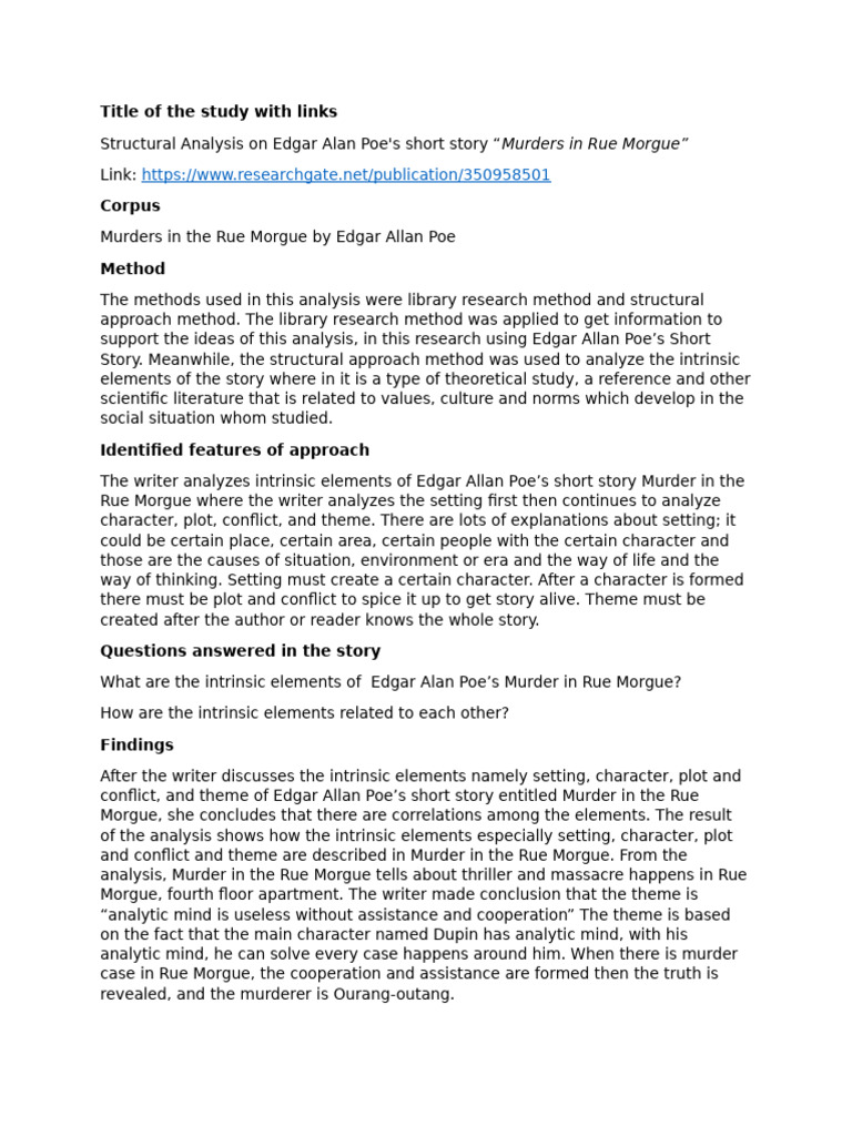 Structural Analysis on Edgar Alan Poe's Murder in Rue Morgue | PDF