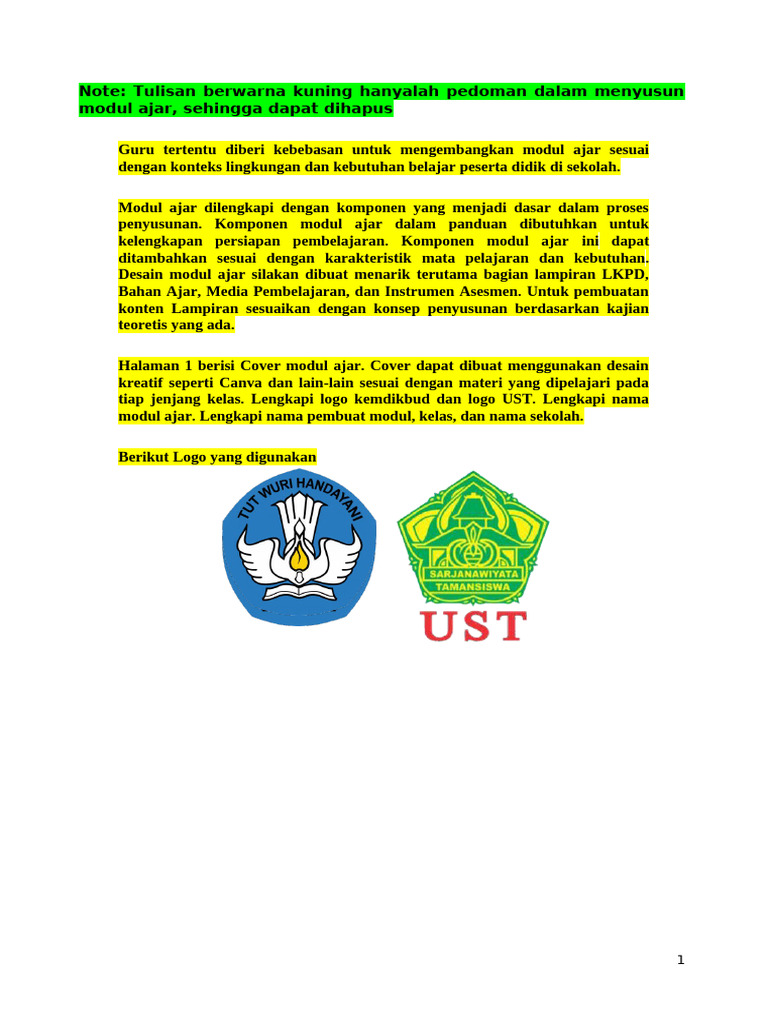 Contoh Format Modul Ajar - PPG Guru Tertentu - UST 2024 | PDF
