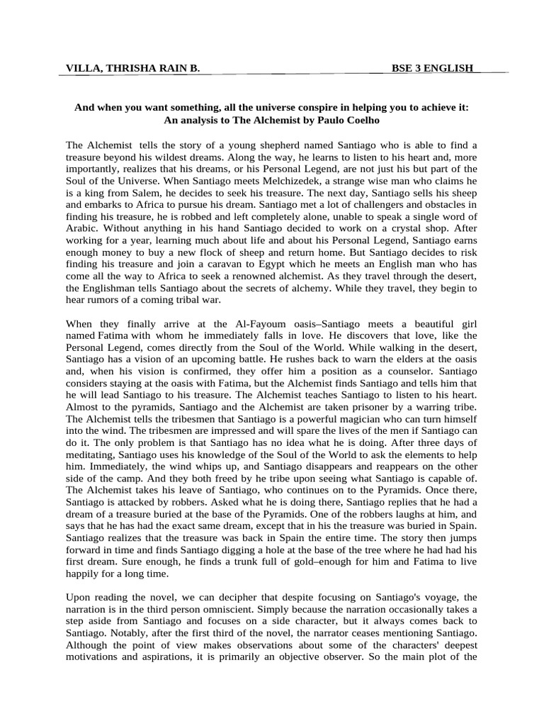 The Alchemist Analysis - Rainrain | PDF