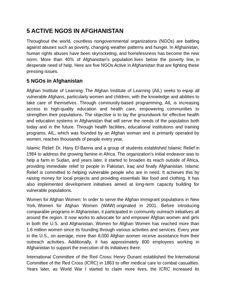 NGOS in Afghanistan and Bangladesh | PDF