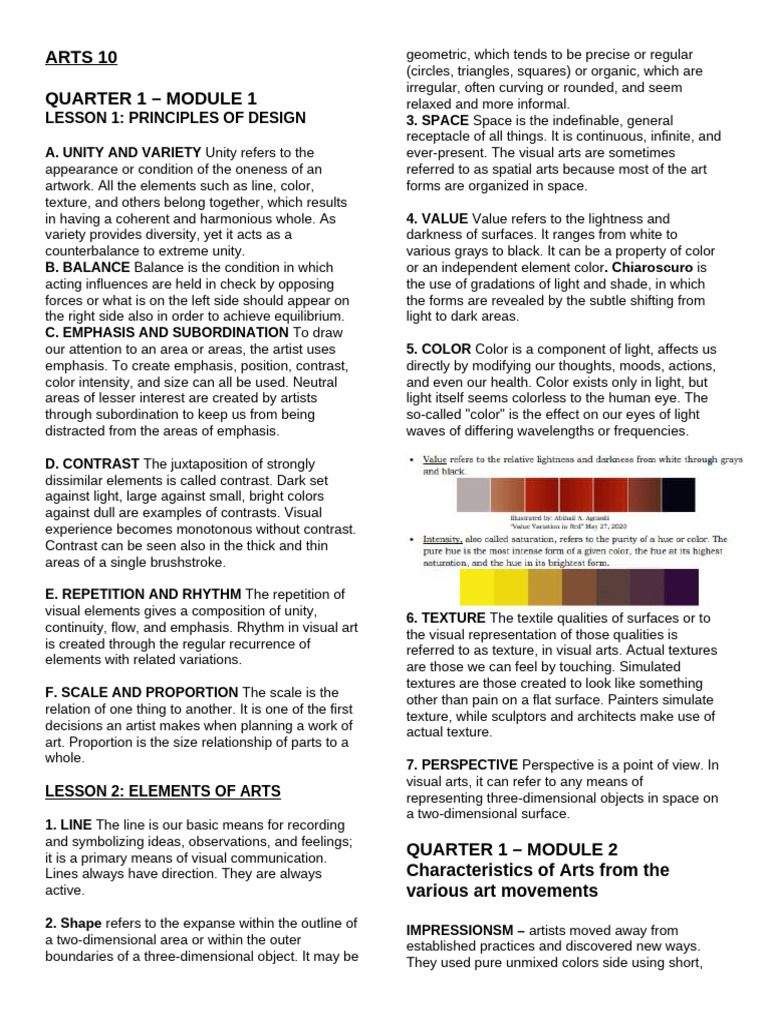 Quarter 1 Arts 10 Summary | PDF | Abstract Art | Art