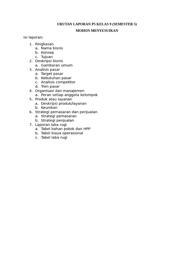 Isi Laporan P5 KLS 9 2024 | PDF