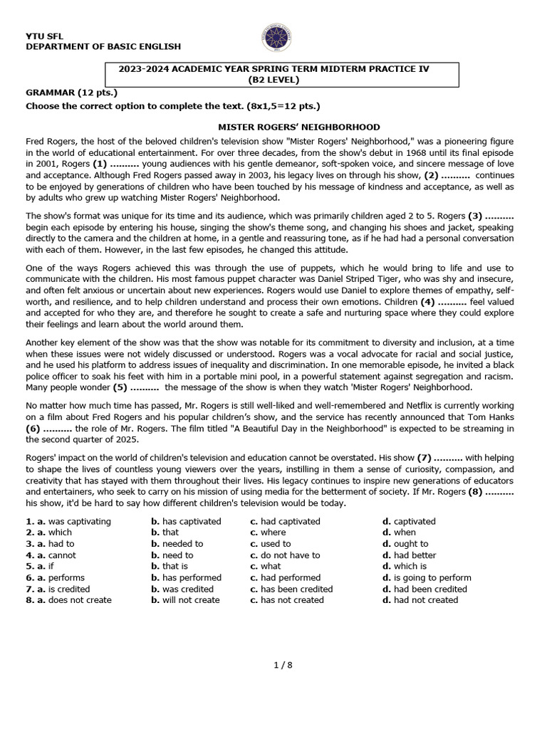 B2 Midterm Practice IV | PDF