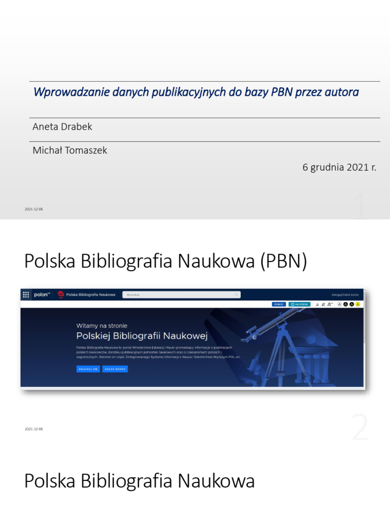 Wprowadzanie Danych Publikacyjnych PBN Szkolenie | PDF