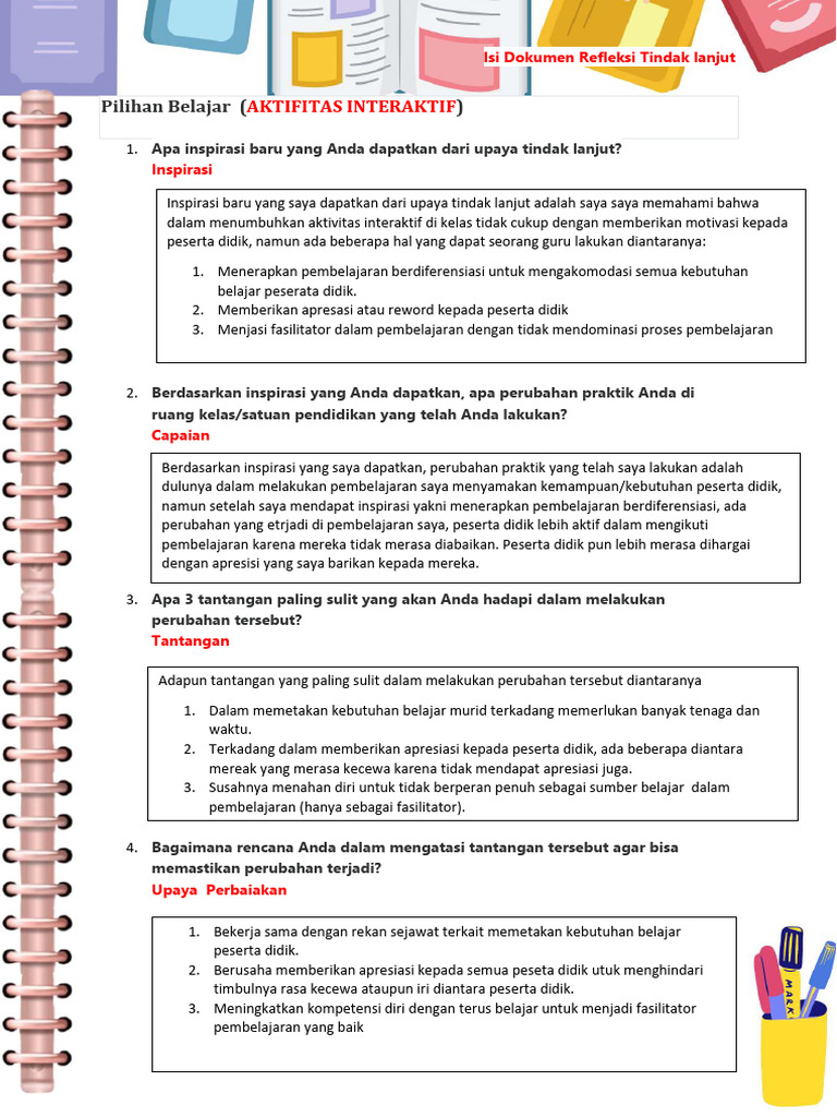 Isi Dokumen Refleksi Tindak Lanjut (Aktivitas Interaktif) | PDF