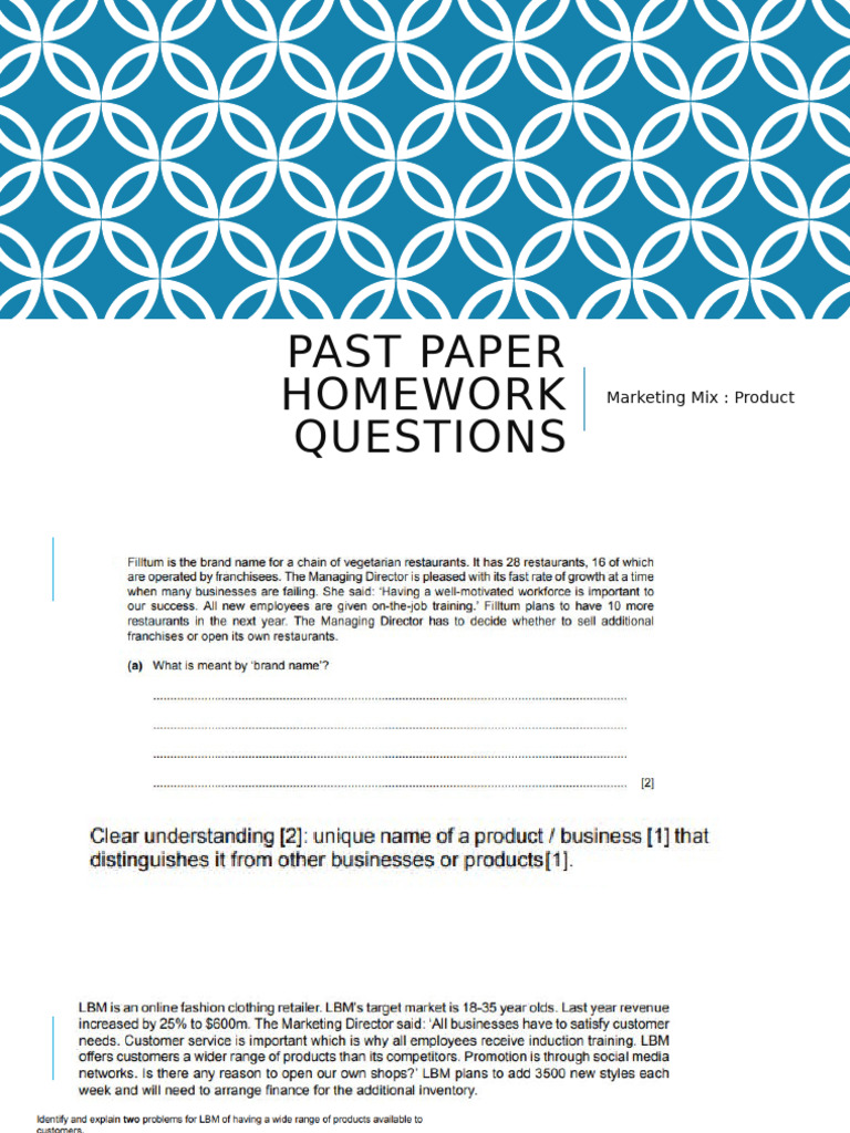 Past Paper Homework Questions | PDF