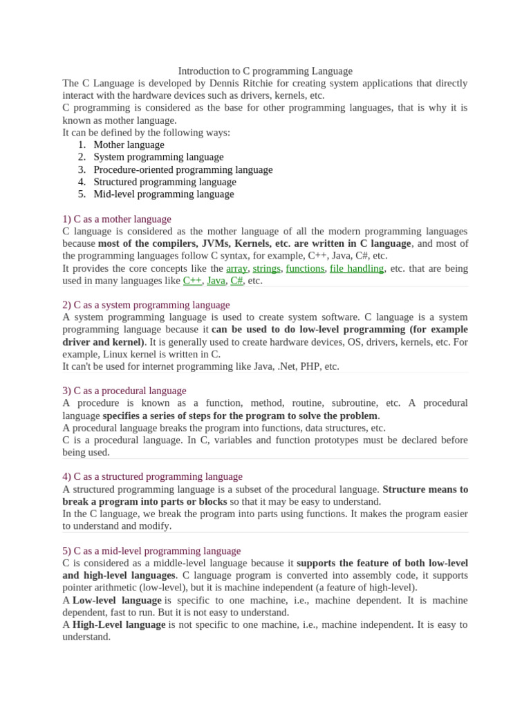 C Langauge Notes | PDF