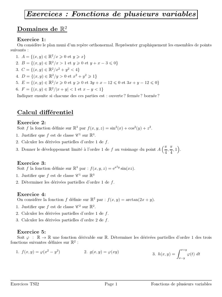 Chapitre 3 Fonctions de plusieurs variables Exercices | PDF