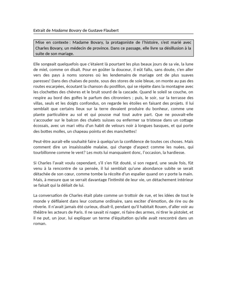 Extrait de Madame Bovary de Gustave Flaubert - Corrige | PDF