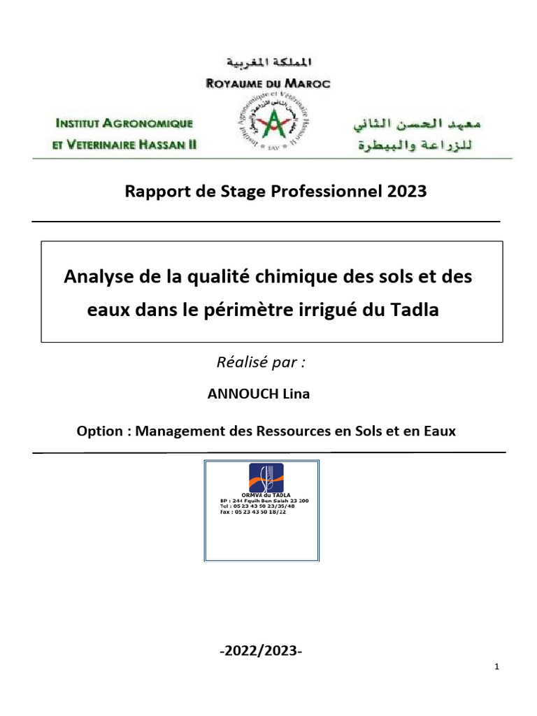 Rapport de stage -ORMVAT | PDF