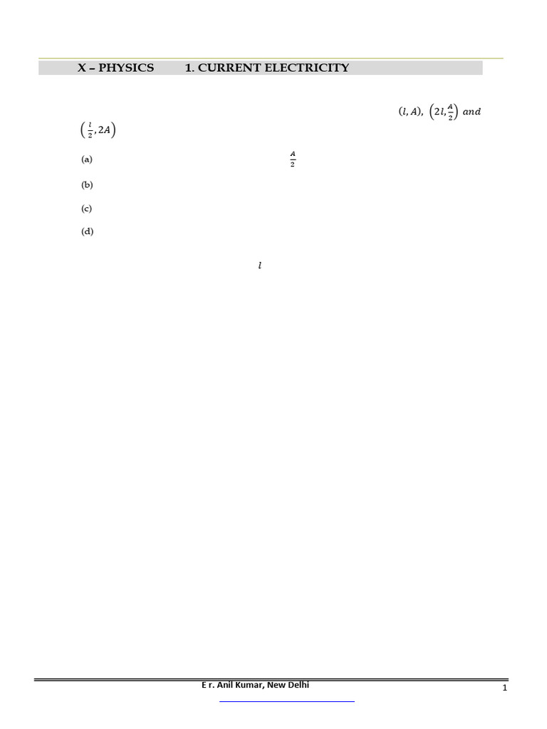Current Electricity Without Sol | PDF | Electrical Resistance And Conductance | Teaching Methods ...