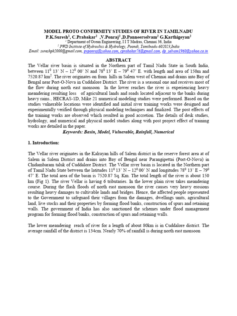 Model Proto Confirmity Studies of River in Tamilnadu | PDF | Fluid ...