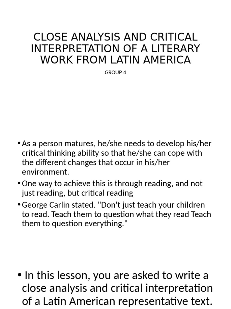 Close Analysis and Critical Interpretation of A Literary | PDF