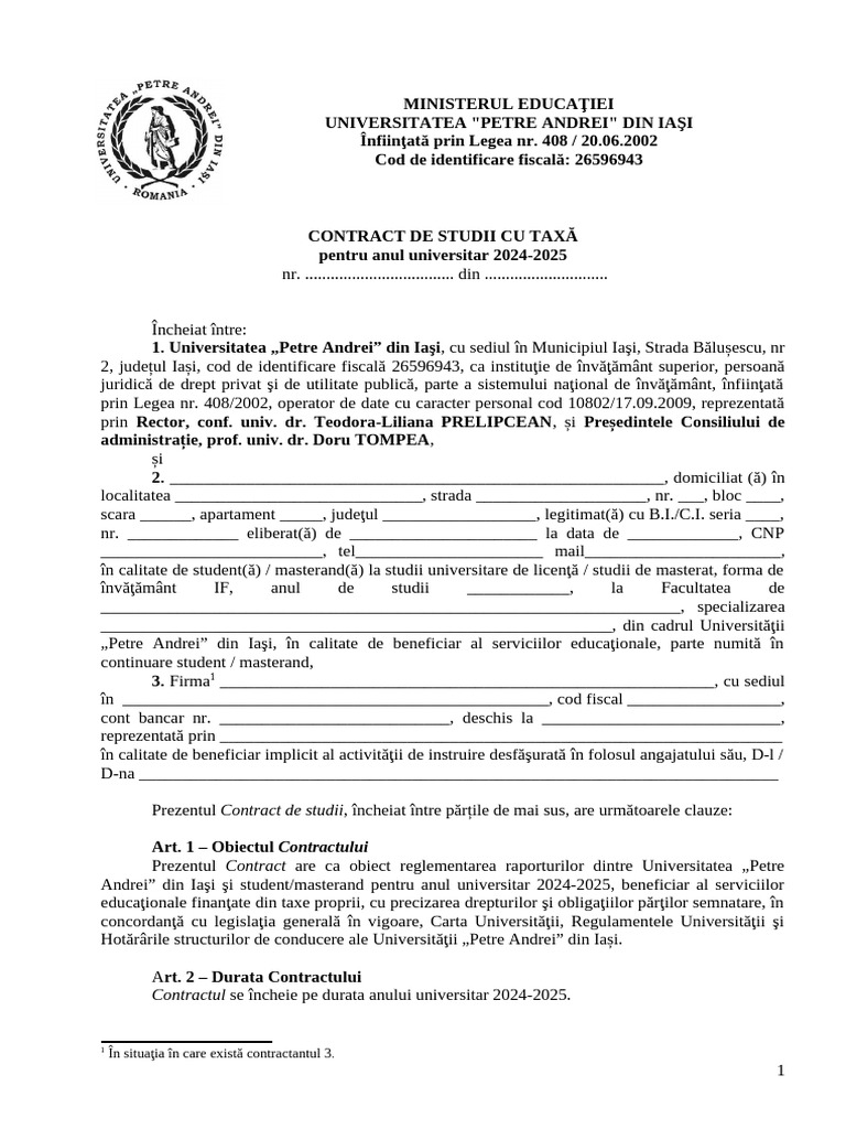 Contract studii taxa 2024 2025 corectat (1) | PDF
