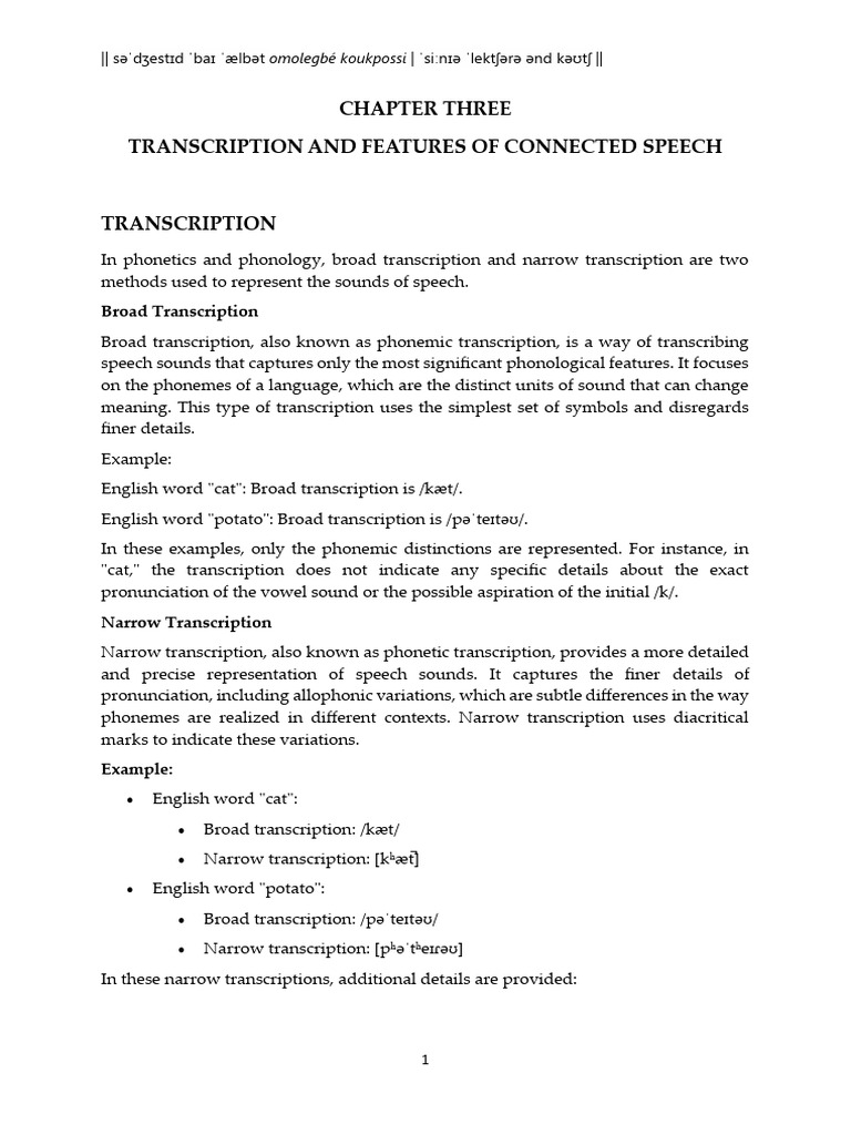 Transcription and Features of Connected Speech | PDF | Phoneme | Philology