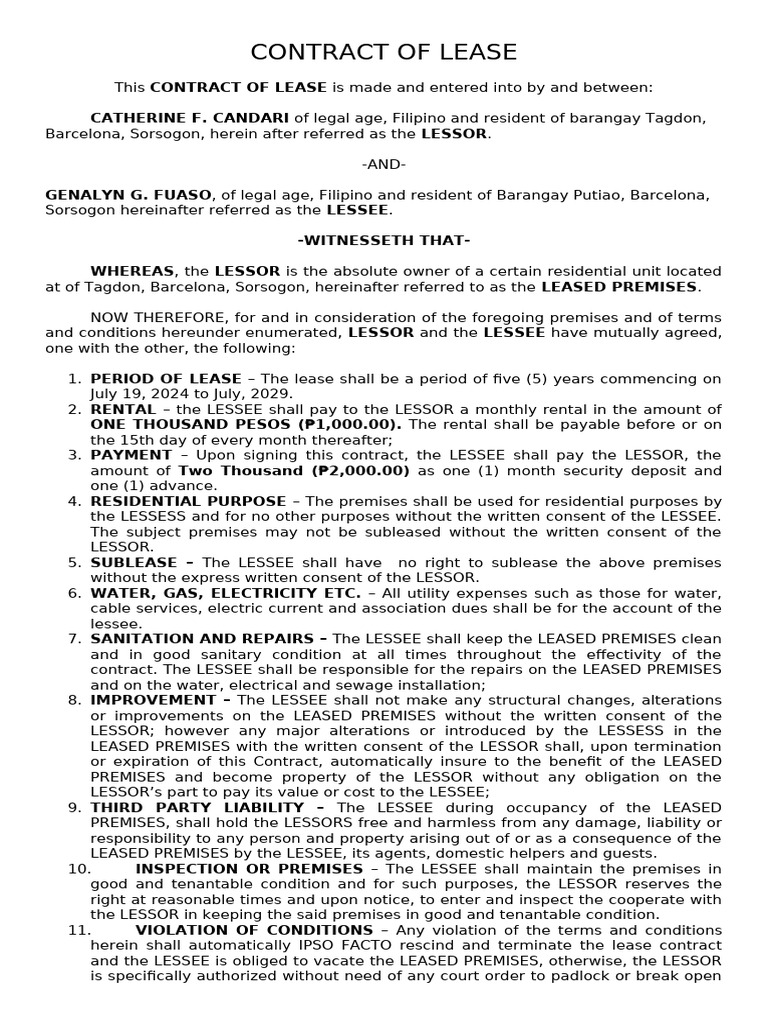 Contract of Lease | PDF
