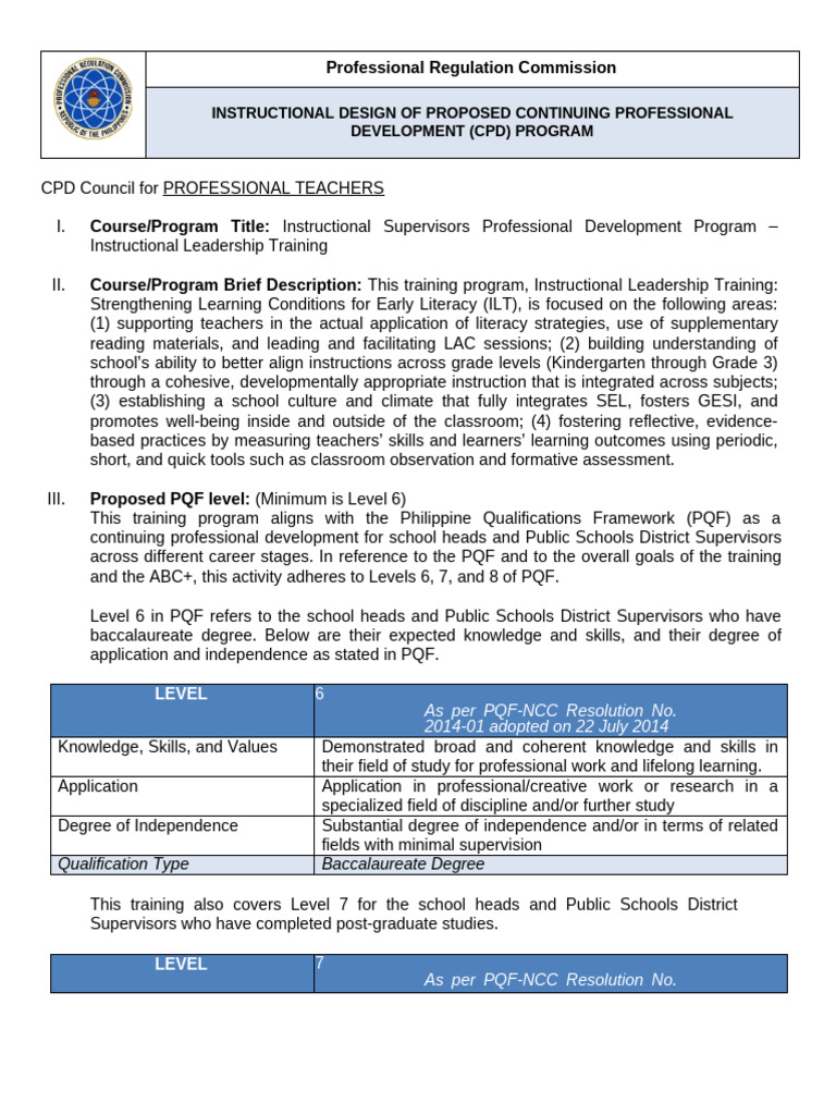 Instructional Design Template For Professional Teachers 1 | PDF