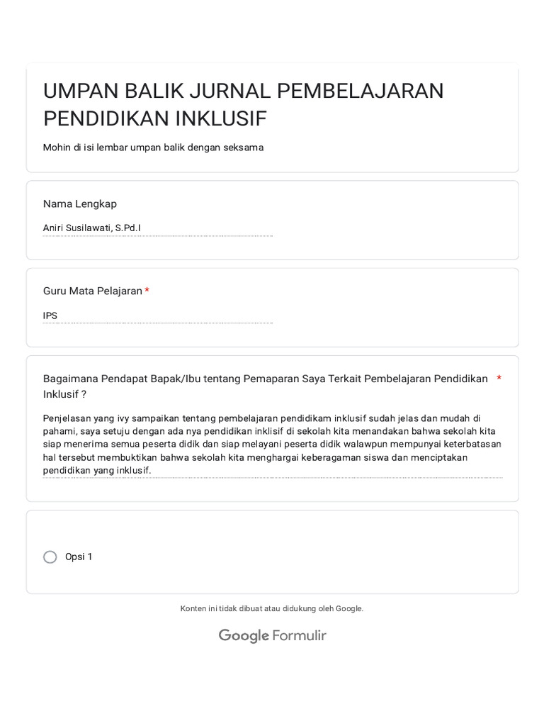 Umpan Balik Jurnal Pembelajaran Pendidikan Inklusif | PDF