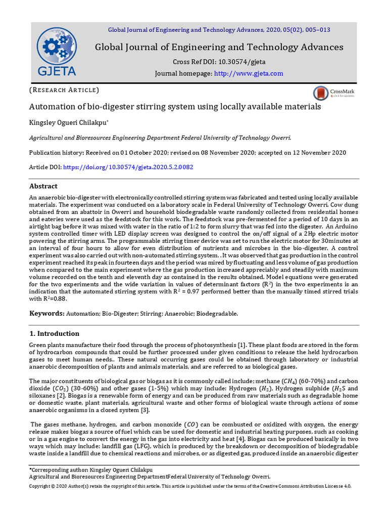Automation of Bio-Digester Stirring System Using L | PDF
