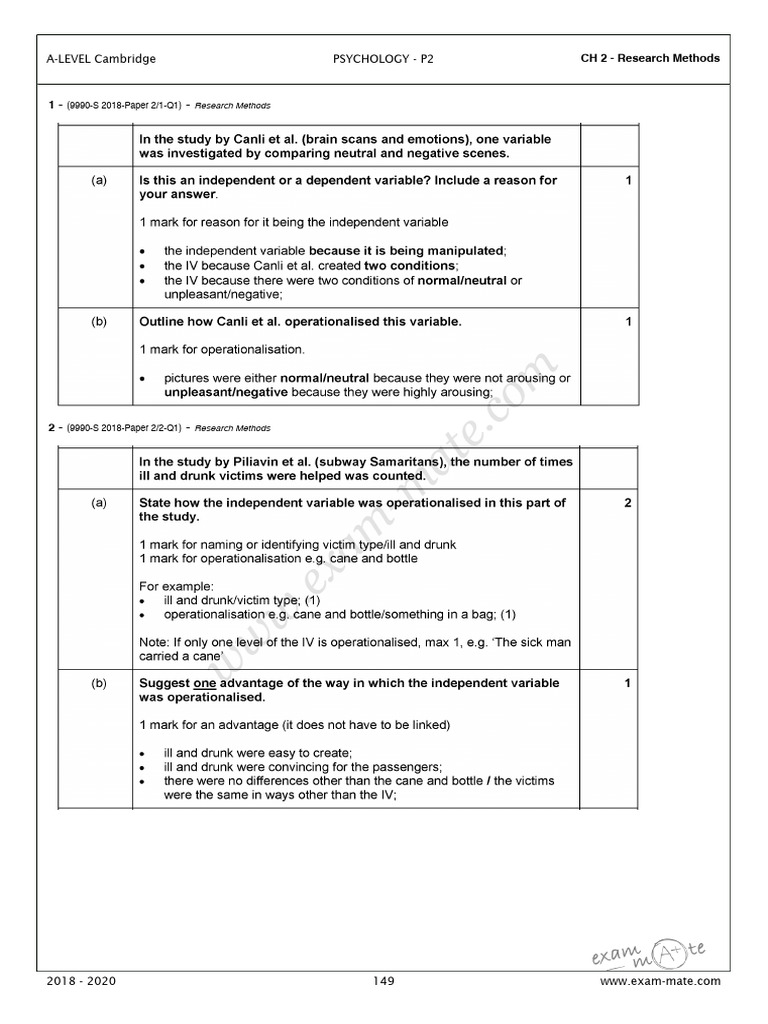 Psychology Research Methods Answers | PDF