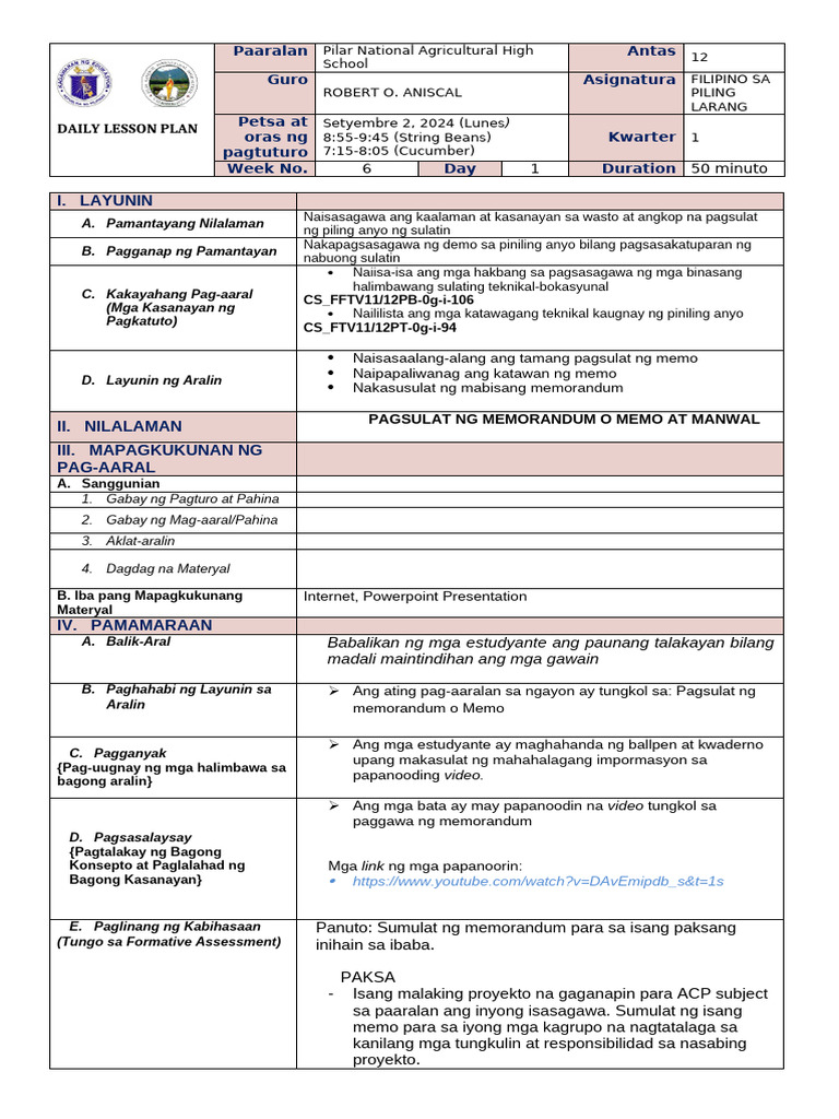 Pagsulat NG Memorandum Module | PDF
