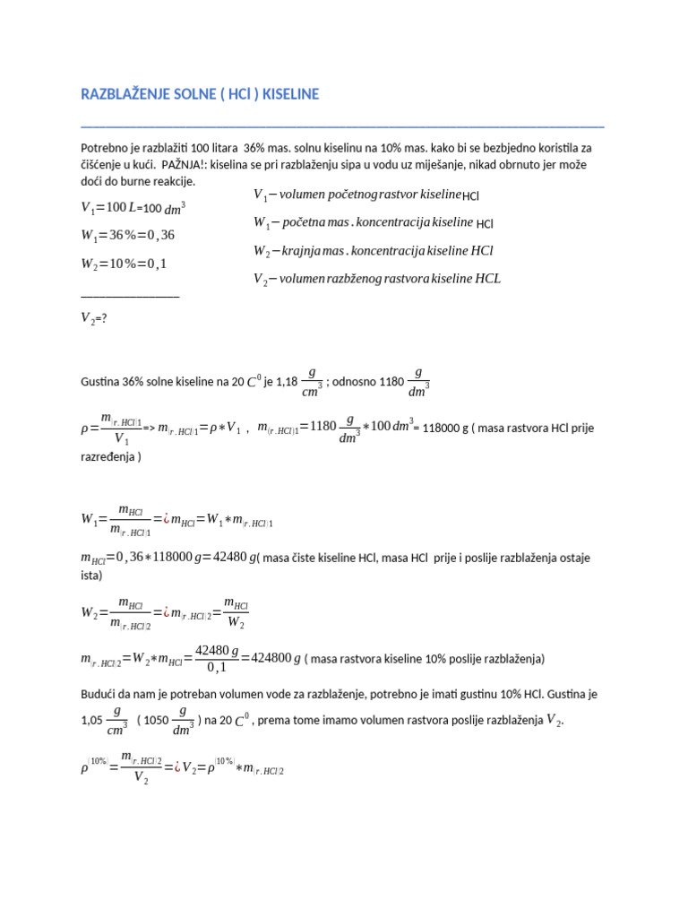 Solna Kiselina - Razblaženje | PDF