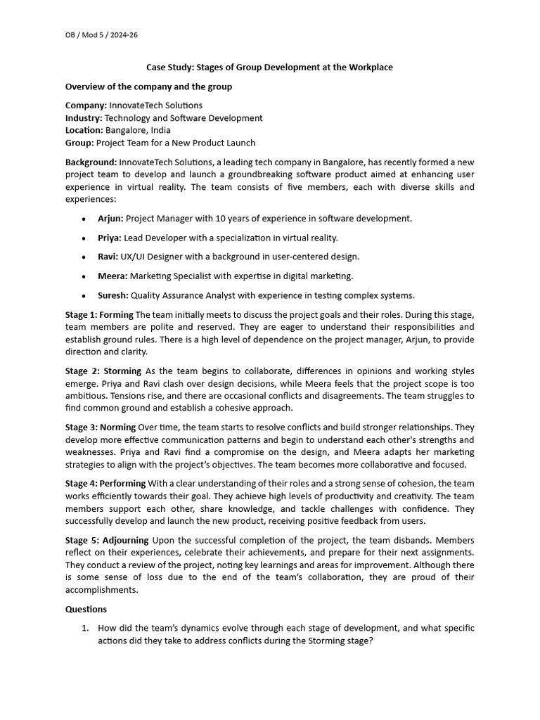 Case Study - Stages of Group Development | PDF