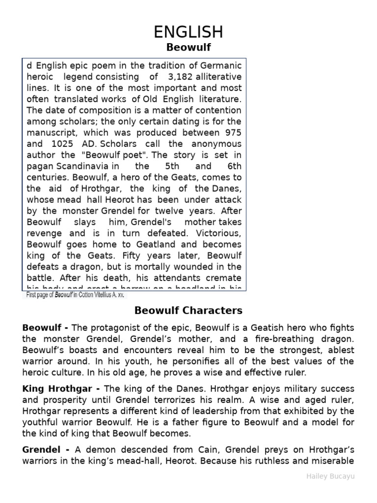 Beowulf Characters For Your English Class | PDF | Beowulf | Geats