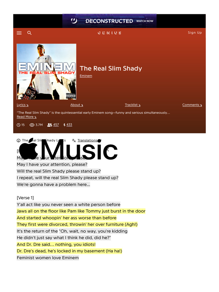 Eminem - The Real Slim Shady Lyrics - Genius Lyrics | PDF
