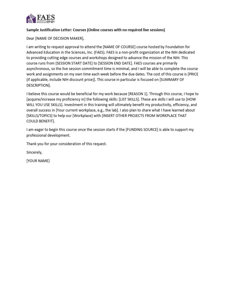 Sample Justification Letter - Courses With No Required Live Sessions | PDF