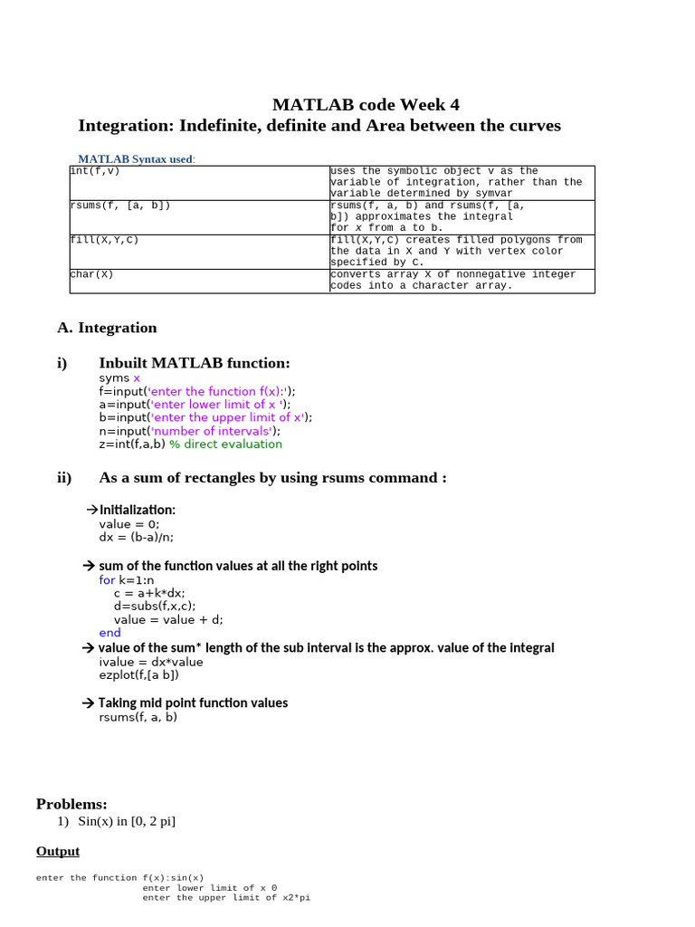 MATLAB Code Week 4 and 5 | PDF
