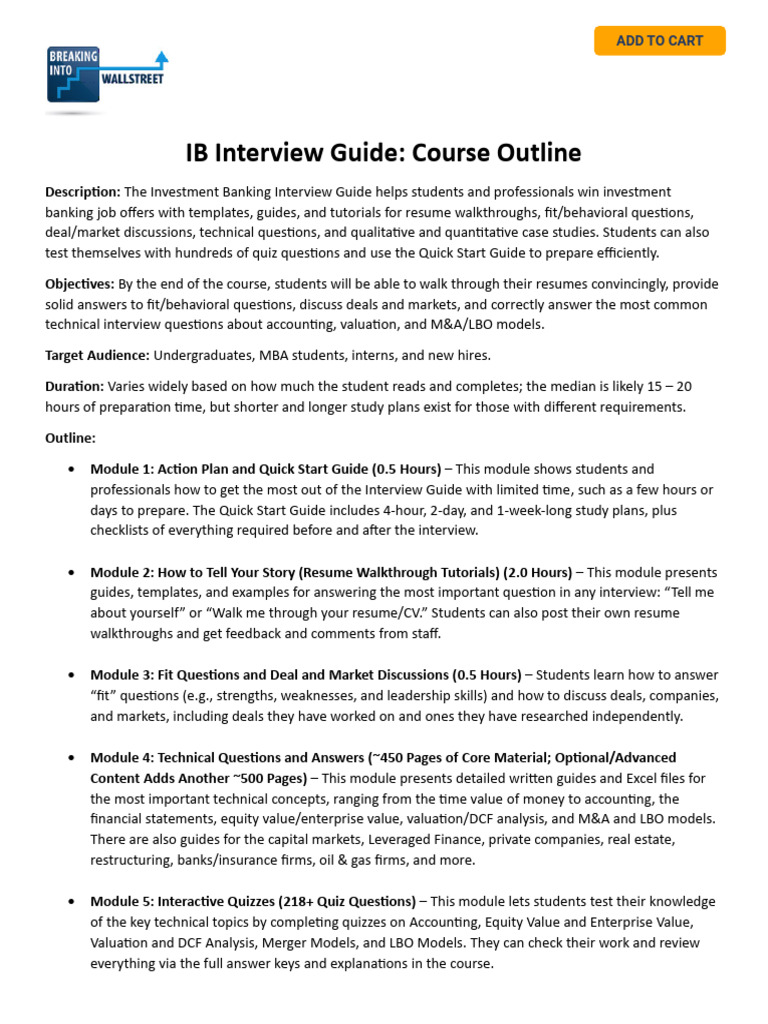IB Interview Guide Course Outline | PDF