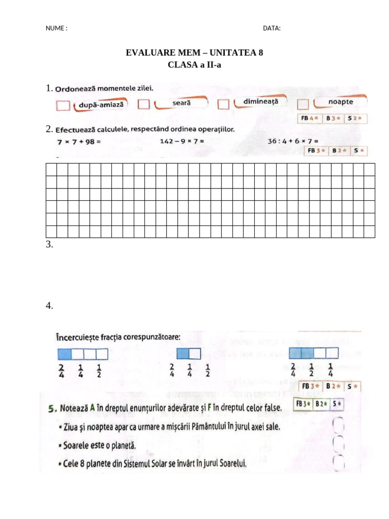 Evaluare Mem - Unitatea 8 Cls II | PDF