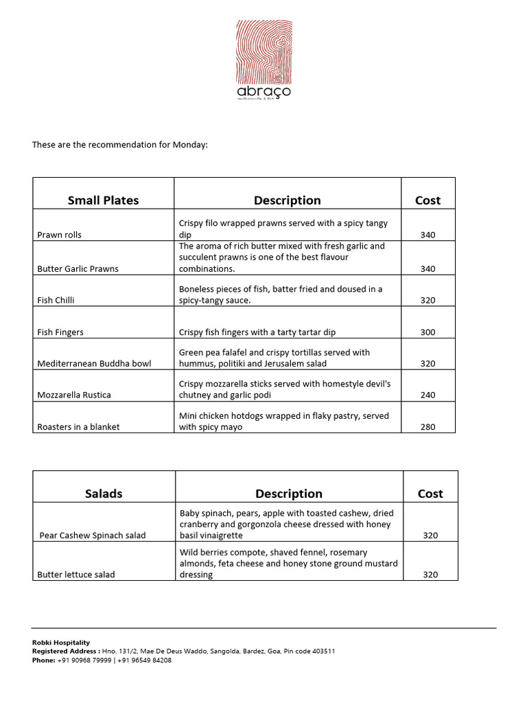 Menu List | PDF