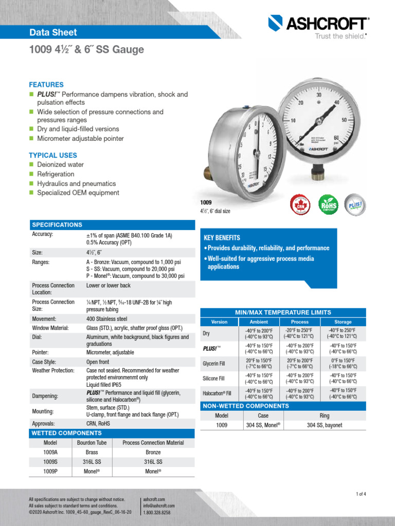 Datasheet-1009-Stainless-Steel-Gauge 45 60 Dial | PDF