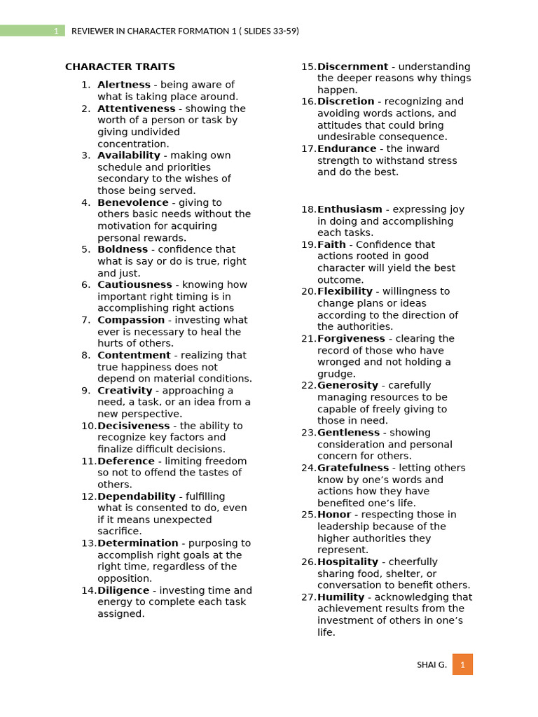 Reviewer in Character Formation 1 Midterms | PDF