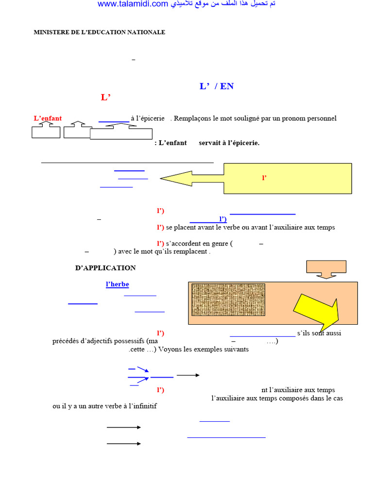 Pronoms personnels : le, la, les, en | PDF | Genre grammatical | Pronom