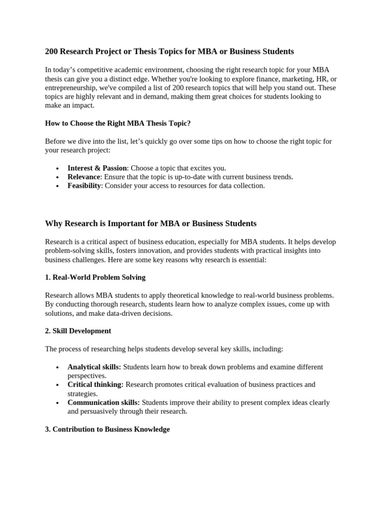 MBA Research Topic Recommendations | PDF | Strategic Management ...