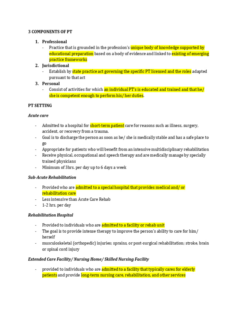 Components of PT, PT Setting, Core Values | PDF