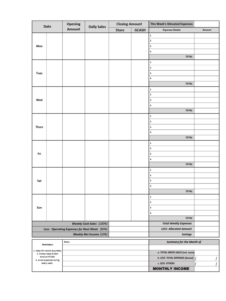 Tindahan Template Daily Sales 1 | PDF